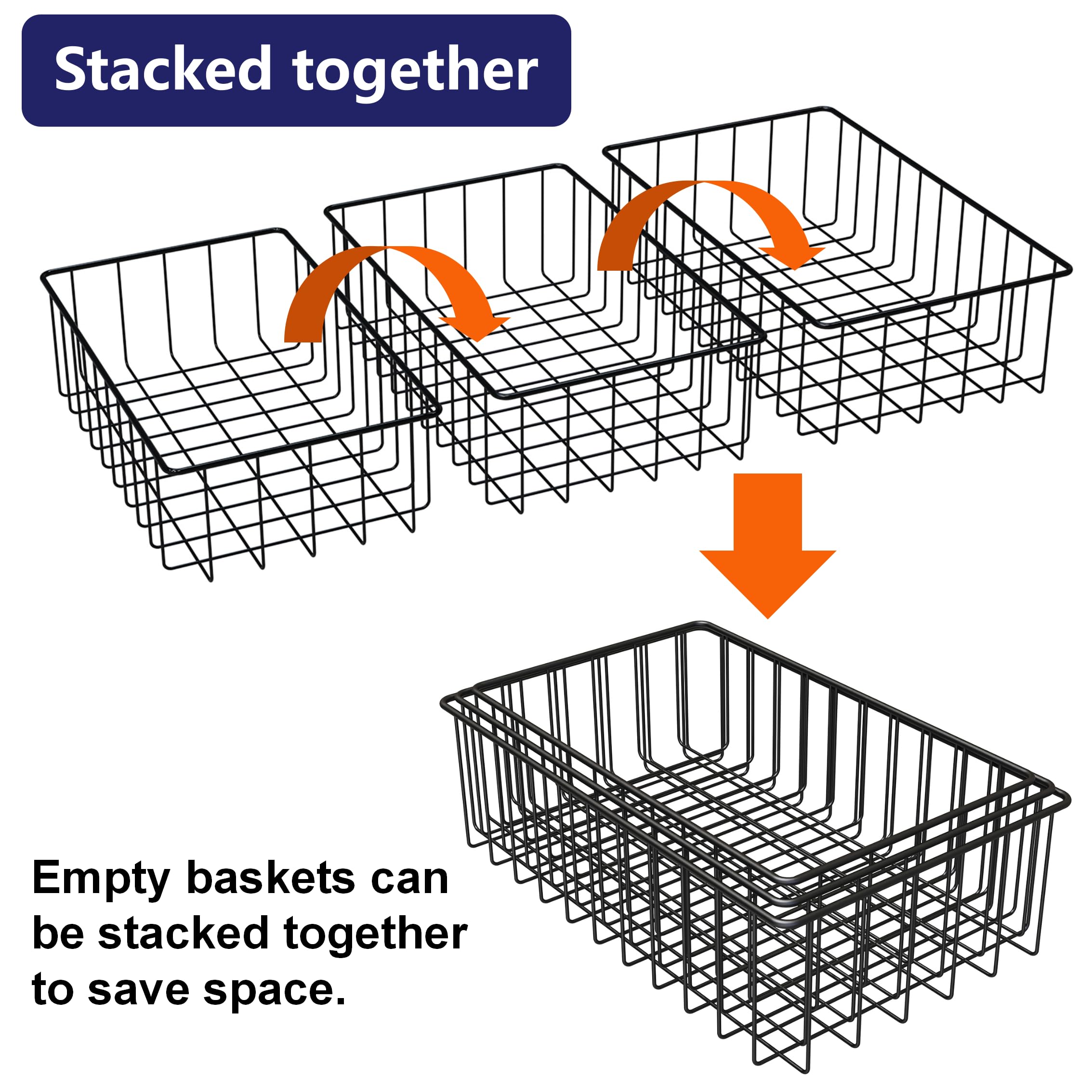 12 Pack (3 Szie) Small Wire Storage Baskets for Organizing,Pantry Organization Bins for Cabinets, Metal Basket for Kitchen, Laundry, Garage, Fridge, Bathroom Countertop,Freezer Organizer(Black)