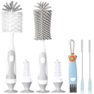 5-in-1 baby bottle brush set, bottle brush cleaner, bottle cleaner brush set, including nylon and silicone bottle brush, bottle cap brush, straw brush, nipple brush, bpa-free (grey)