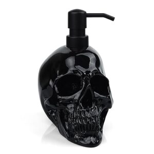 indecor home halloween soap dispenser for kitchen countertop, bathroom sink, 100% resin, for hand soap, dish soap, lotion hand sanitizer (gloss black skull)