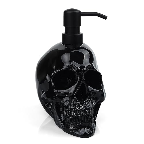 Indecor Home Halloween Soap Dispenser for Kitchen Countertop, Bathroom Sink, 100% Resin, for Hand Soap, Dish Soap, Lotion Hand Sanitizer (Gloss Black Skull)