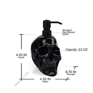 Indecor Home Halloween Soap Dispenser for Kitchen Countertop, Bathroom Sink, 100% Resin, for Hand Soap, Dish Soap, Lotion Hand Sanitizer (Gloss Black Skull)