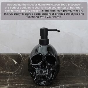 Indecor Home Halloween Soap Dispenser for Kitchen Countertop, Bathroom Sink, 100% Resin, for Hand Soap, Dish Soap, Lotion Hand Sanitizer (Gloss Black Skull)