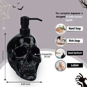 Indecor Home Halloween Soap Dispenser for Kitchen Countertop, Bathroom Sink, 100% Resin, for Hand Soap, Dish Soap, Lotion Hand Sanitizer (Gloss Black Skull)