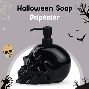 Indecor Home Halloween Soap Dispenser for Kitchen Countertop, Bathroom Sink, 100% Resin, for Hand Soap, Dish Soap, Lotion Hand Sanitizer (Gloss Black Skull)