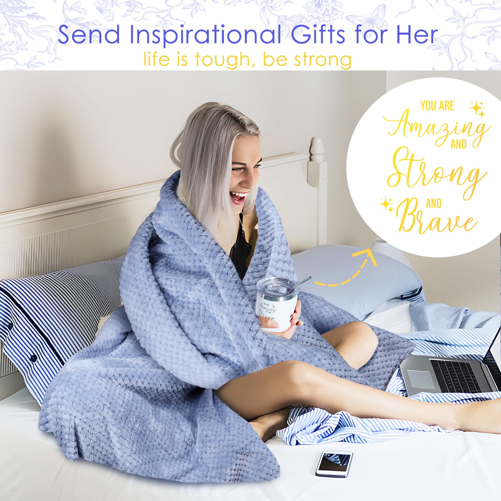 Self Care Gifts for Women, Get Well Soon Gifts for Women, Feel Better After Surgery Care Package with Blanket, Sympathy Gifts Thinking of You Birthday Gift Basket for Her Sister Best Friends Mom