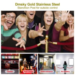 Stainless Steel Stanchion Post Queue 5 ft Red Velvet Rope Red Carpet Ropes and Poles Crowd Control Barriers Sand Injection Hollow Base and Velvet Ropes Set for Party Supplies (4 Pieces, Gold)