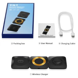 3 in 1 Wireless Charger for iPhone, iAXBi Magnetic Cell Phone Charging Station, Detachable Travel Charger Pad for iPhone 14/13/12 Series AirPods 3/2/Pro iWatch(Adapter not Included)