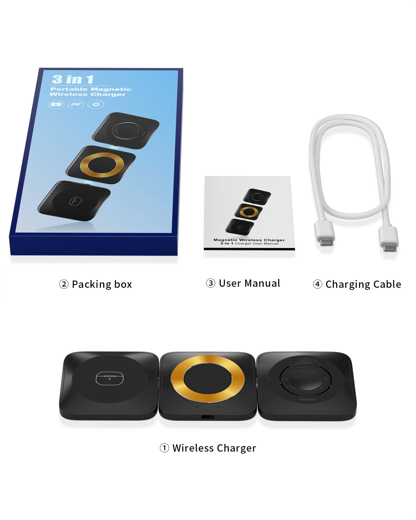 3 in 1 Wireless Charger for iPhone, iAXBi Magnetic Cell Phone Charging Station, Detachable Travel Charger Pad for iPhone 14/13/12 Series AirPods 3/2/Pro iWatch(Adapter not Included)