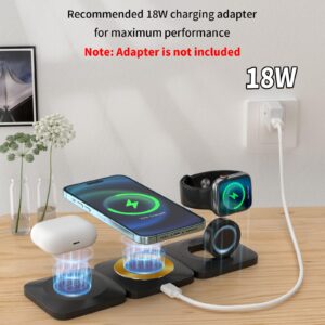 3 in 1 Wireless Charger for iPhone, iAXBi Magnetic Cell Phone Charging Station, Detachable Travel Charger Pad for iPhone 14/13/12 Series AirPods 3/2/Pro iWatch(Adapter not Included)