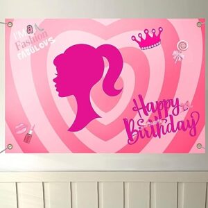 Pink Girl Happy Birthday Banner for Fashion Girl Birthday Party Pink Fashion Lady Backdrop Pink Girl Birthday Party Supplies 5 * 3Ft Pink Girl Photography Background for Pink Girl Party