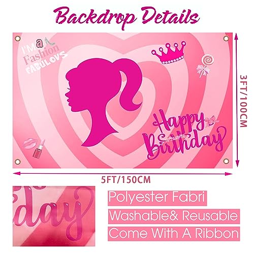 Pink Girl Happy Birthday Banner for Fashion Girl Birthday Party Pink Fashion Lady Backdrop Pink Girl Birthday Party Supplies 5 * 3Ft Pink Girl Photography Background for Pink Girl Party