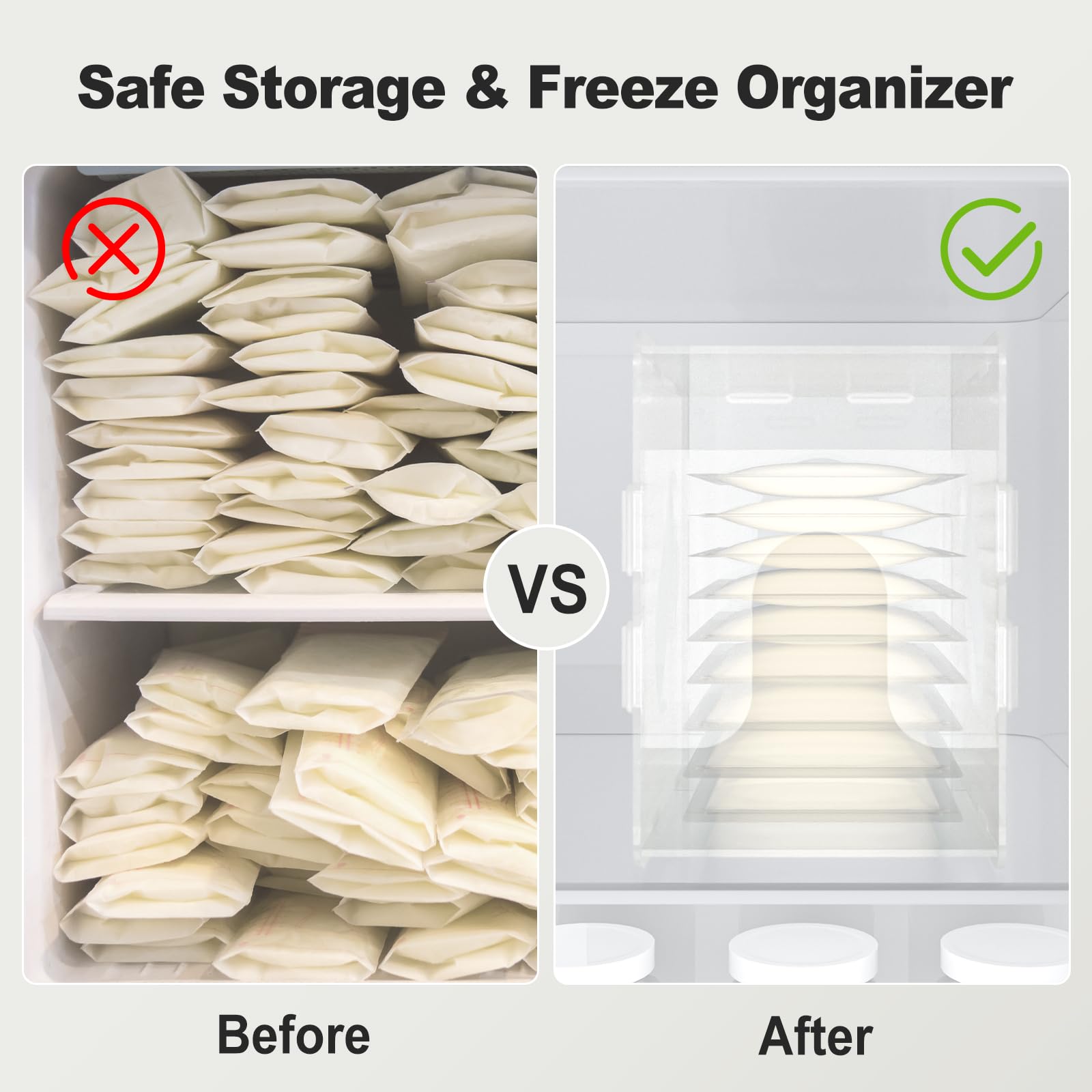 Freeze Organizer for Breast Milk Storage Bags, Container Storing First-In First-Out System for Freezing Breastmilk to Feed Baby,Reusable Breastfeeding Essentials,Highly Clear Breast Milk Storage Tower