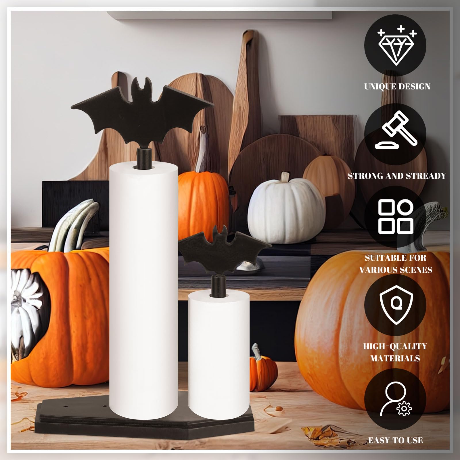 Mifoci Bat Paper Towel Holder with 2 Holders Gothic Home Decor Wooden Paper Towel Dispenser Stand Organizer for Table Countertop Kitchen Bathroom Toilet Decor Christmas Thanksgiving Party Favor Gift