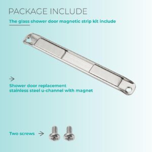 GRONGU Shower Door Magnet Replacement and Screws with Stainless Steel U-Channel Fit for Swinging Shower Doors & Pivot Shower Doors, Glass Shower Door Magnetic Strip, Shower Door Replacement Parts