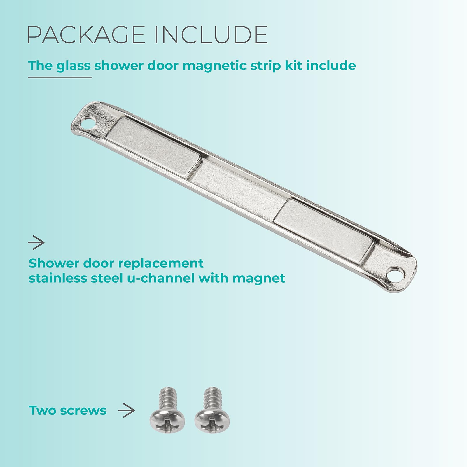 GRONGU Shower Door Magnet Replacement and Screws with Stainless Steel U-Channel Fit for Swinging Shower Doors & Pivot Shower Doors, Glass Shower Door Magnetic Strip, Shower Door Replacement Parts