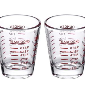 Shot Glasses Measuring cup Liquid Heavy Glass Wine Glass Espresso Shot Glass-Incremental Measurement 1oz, 6 Tsp, 2 Tbs, 30ml (2 pack)(red)