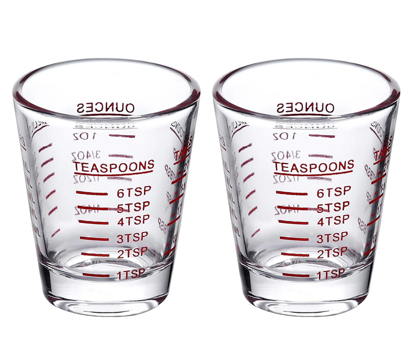 Shot Glasses Measuring cup Liquid Heavy Glass Wine Glass Espresso Shot Glass-Incremental Measurement 1oz, 6 Tsp, 2 Tbs, 30ml (2 pack)(red)