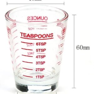 Shot Glasses Measuring cup Liquid Heavy Glass Wine Glass Espresso Shot Glass-Incremental Measurement 1oz, 6 Tsp, 2 Tbs, 30ml (2 pack)(red)