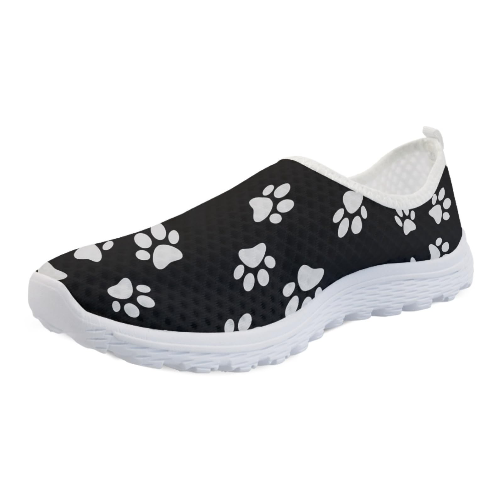 Coldinair White Paw Print Women's Sneakers Dog Paws Fitness Sports Walking Shoes Black Fashion Road Running Shoes Lady Girls Summer Workout Shoes Soft Shoe