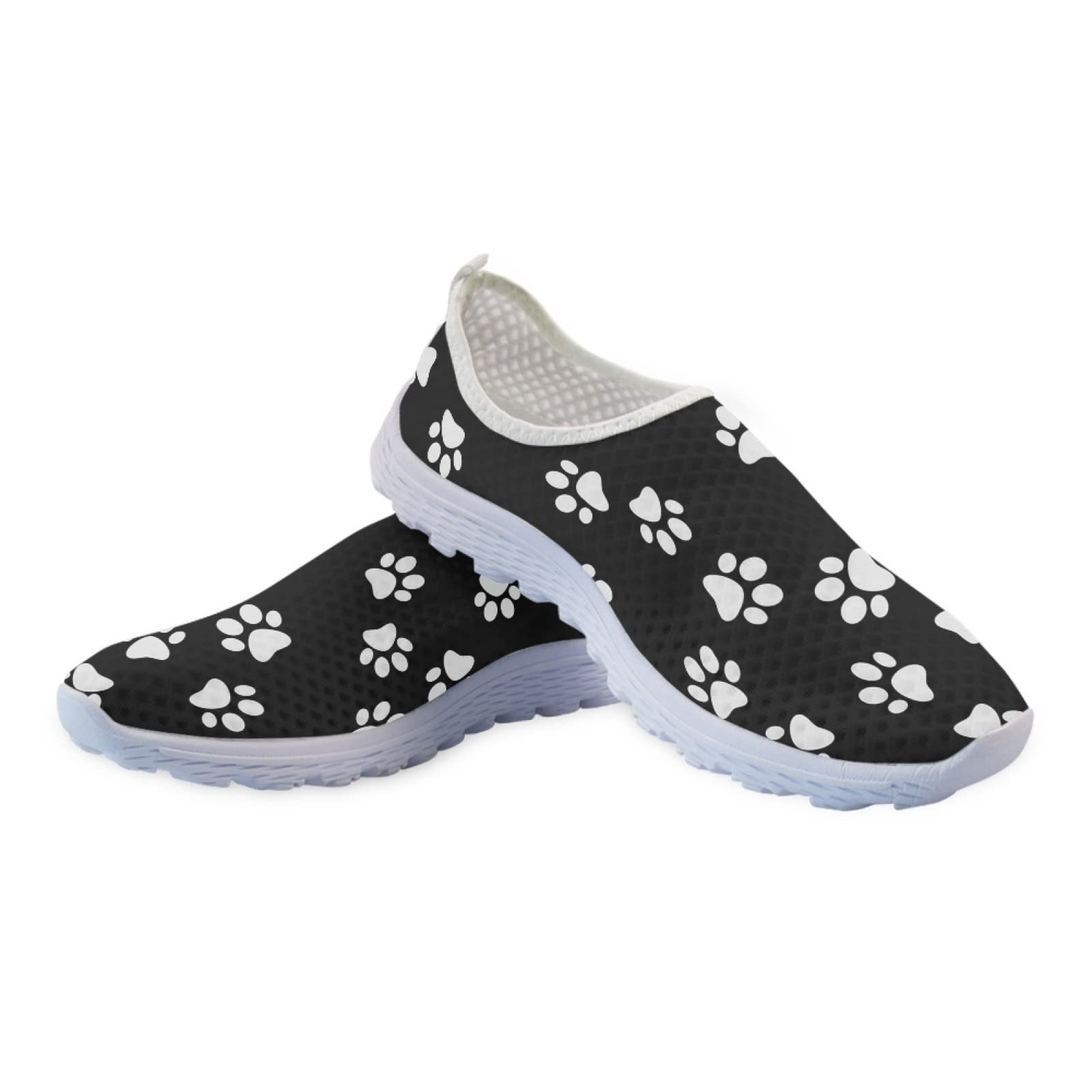 Coldinair White Paw Print Women's Sneakers Dog Paws Fitness Sports Walking Shoes Black Fashion Road Running Shoes Lady Girls Summer Workout Shoes Soft Shoe