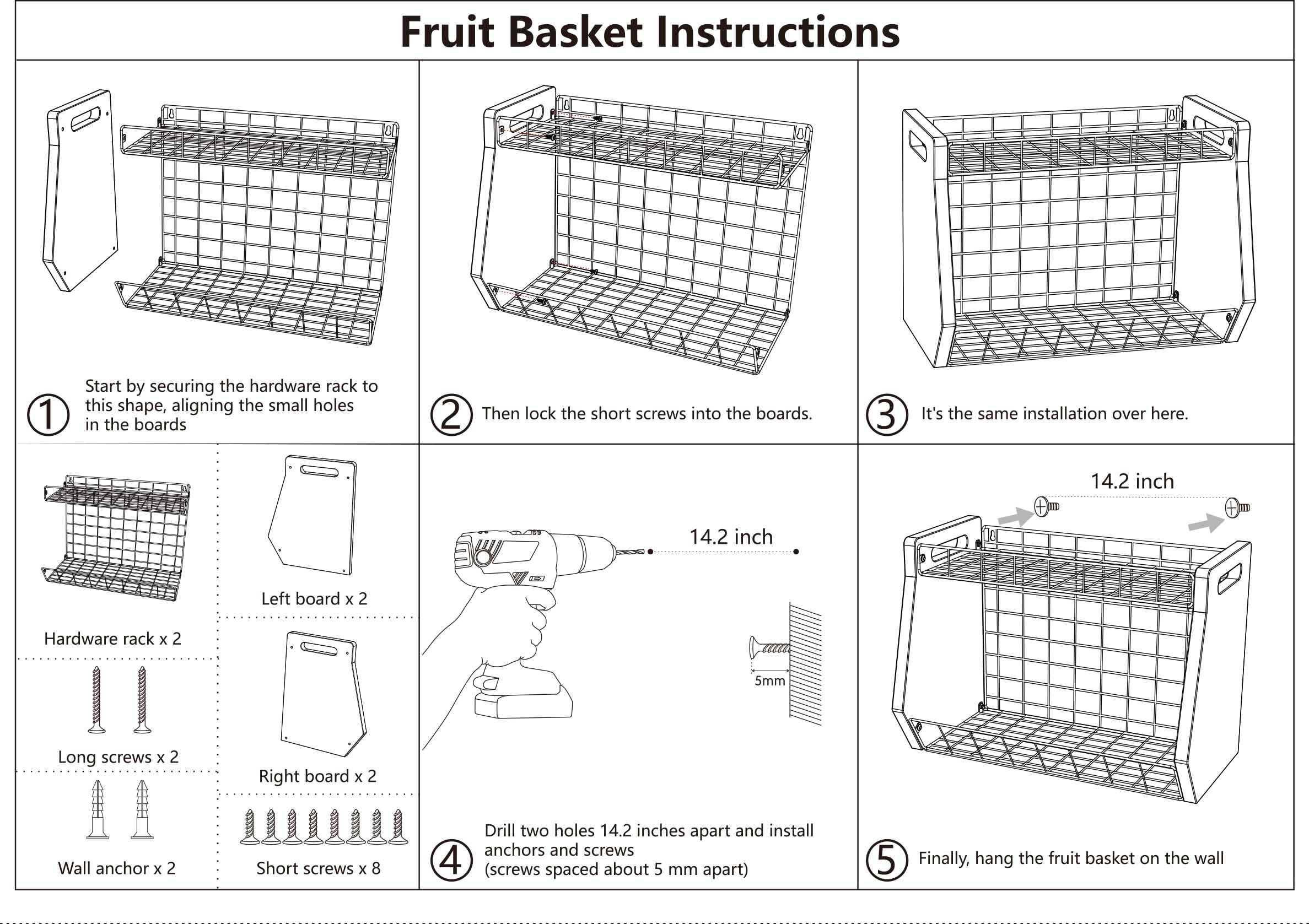 BNING Hanging Fruit Baskets for Kitchen, 2-Set Kitchen Organizers and Storage Baskets as Pantry Organizers and Storage, Small Wire Basket for Wall Mounted & Countertop