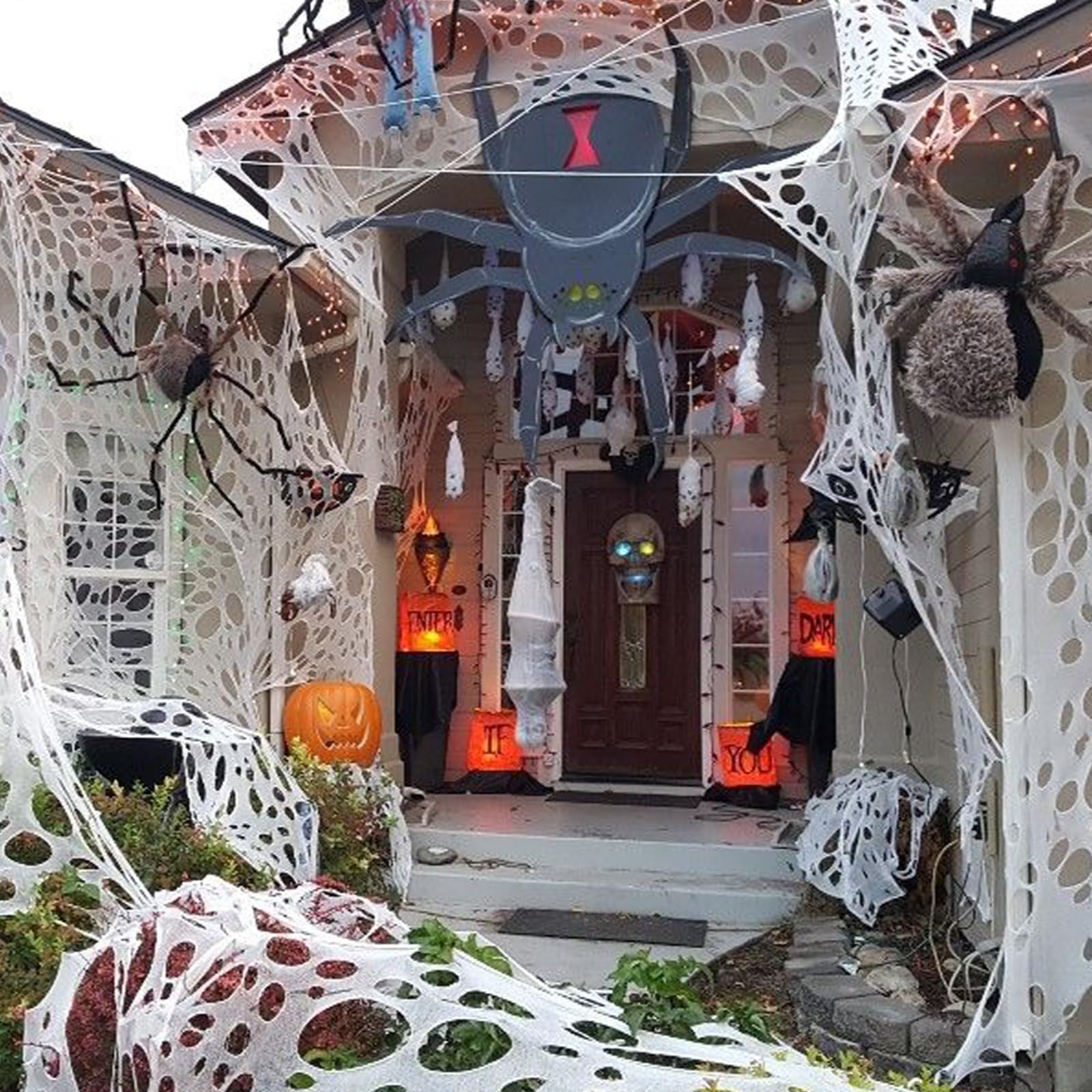 SelfTek 650 Sqft Giant Spid-er Web Halloween Decorations,Beef Netting Stretchy Spid-ers Webbing, Cut-Your-Own Flexible Large Outdoor Spid-er Web Gauze Spid-erwebs Cobwebs for Halloween Decor