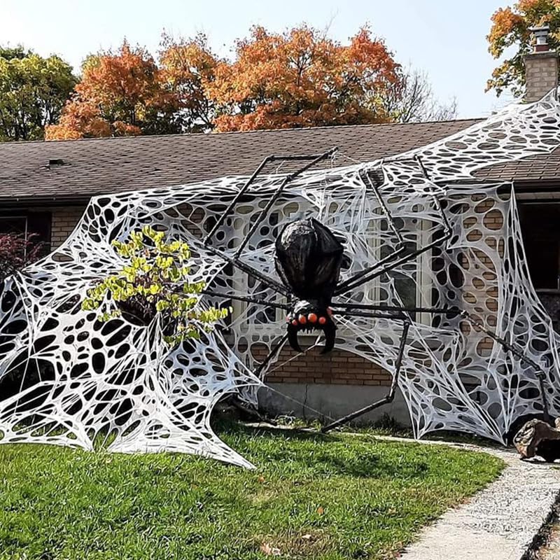 SelfTek 650 Sqft Giant Spid-er Web Halloween Decorations,Beef Netting Stretchy Spid-ers Webbing, Cut-Your-Own Flexible Large Outdoor Spid-er Web Gauze Spid-erwebs Cobwebs for Halloween Decor