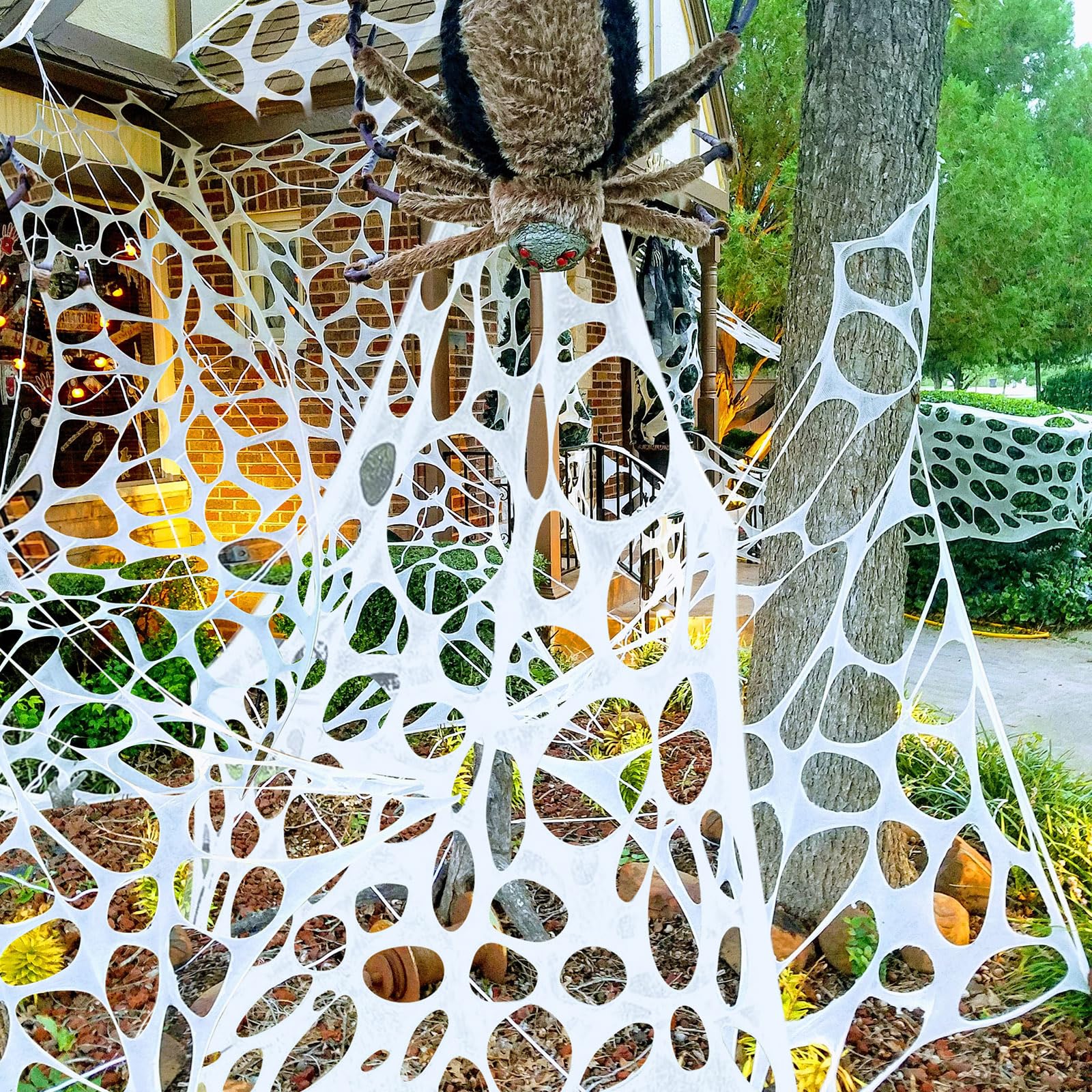 SelfTek 650 Sqft Giant Spid-er Web Halloween Decorations,Beef Netting Stretchy Spid-ers Webbing, Cut-Your-Own Flexible Large Outdoor Spid-er Web Gauze Spid-erwebs Cobwebs for Halloween Decor