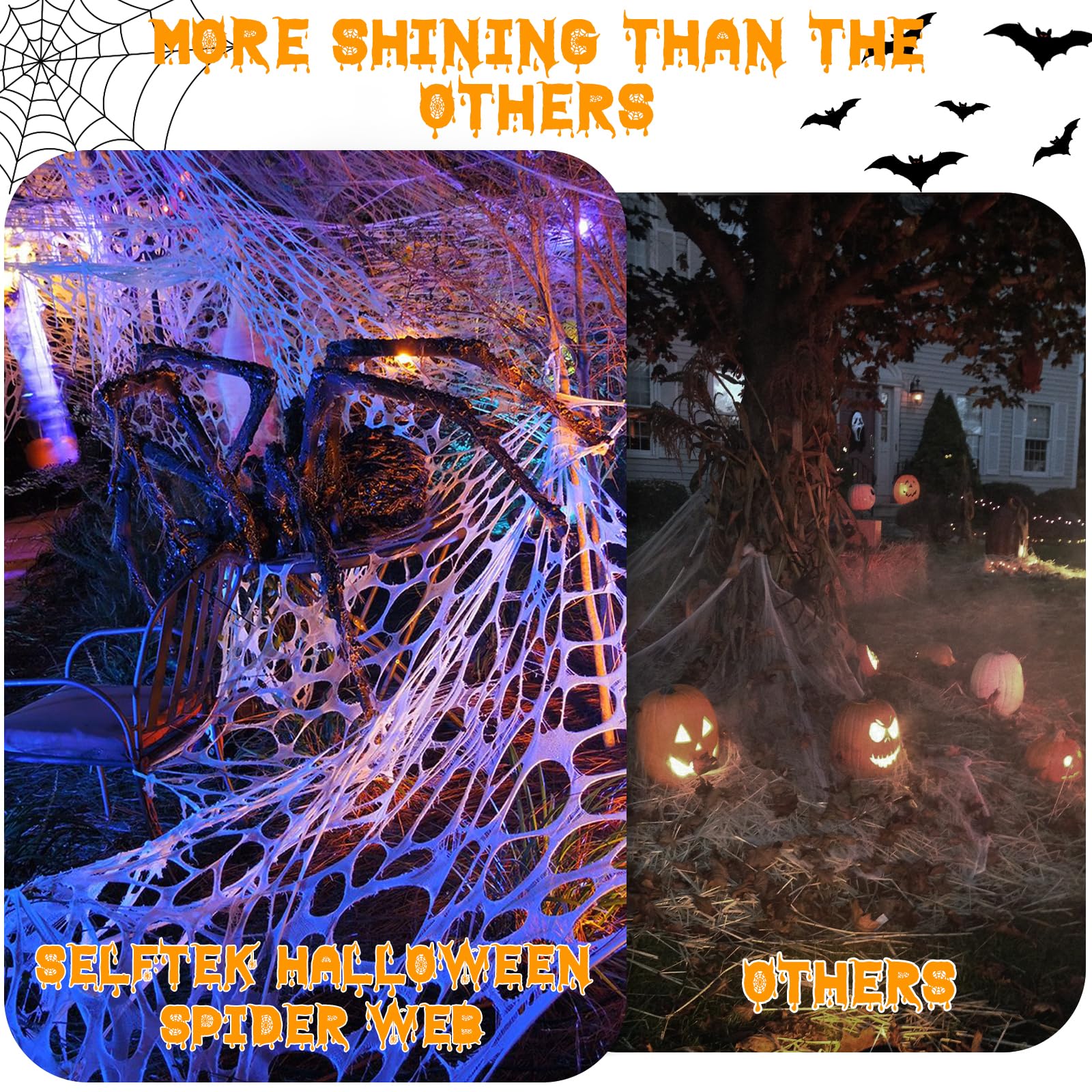 SelfTek 650 Sqft Giant Spid-er Web Halloween Decorations,Beef Netting Stretchy Spid-ers Webbing, Cut-Your-Own Flexible Large Outdoor Spid-er Web Gauze Spid-erwebs Cobwebs for Halloween Decor