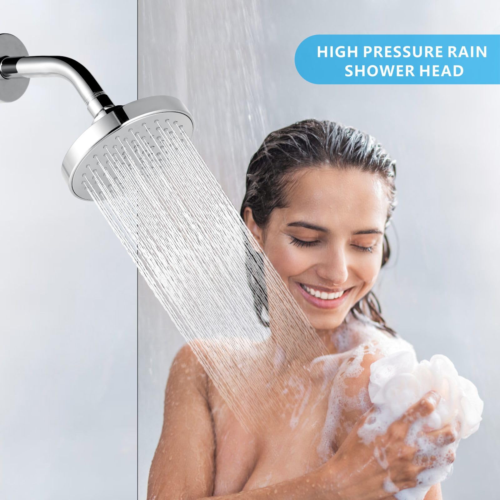 High Pressure Shower Head - 4.7“ Powerful Bathroom Pressure Boosting Rain Showerhead - Perfect Universal Replacement for Rainfall Shower Heads (Chrome)