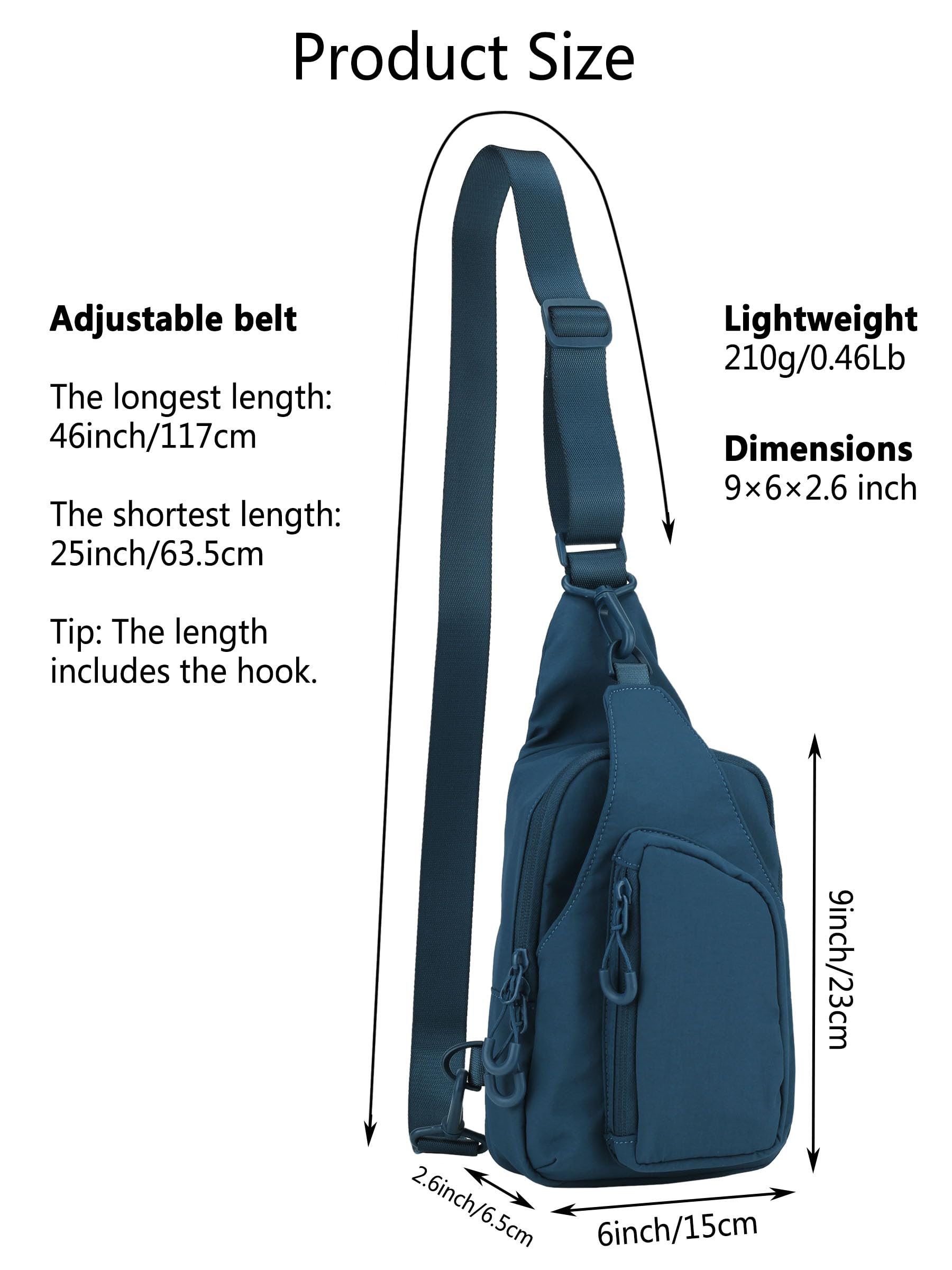 Niumike Small Sling Bag Crossbody Chest Bags Daily Backpack with Adjustable Straps for Women Men Casual Outdoor Traveling Hiking, Blue