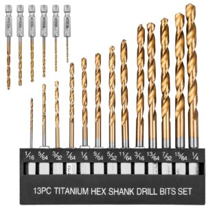 hex drill bit set, [19+1 pcs] premium hex shank drill bit set, 1/16"-1/4" drill bits for metal, 4241 high speed steel small drill bits, quick change drill bits for wood, twist drill bit set