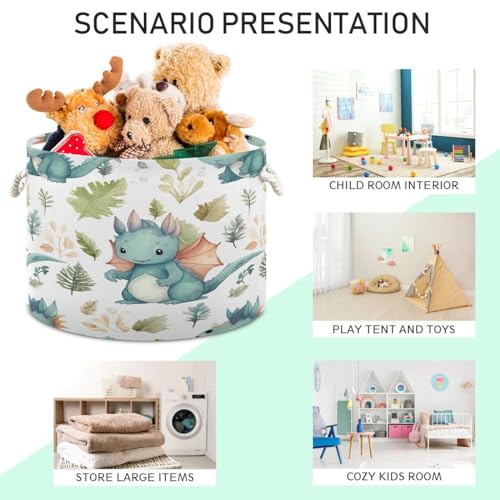 Storage Basket with Cotton Rope Handles Cute Dragon Large Laundry Basket Baby Blanket Basket Toy Clothes Organizer for Living Room, Laundry, Nursery