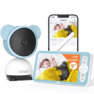 iegeek 5'' baby monitor wifi with camera and audio- 1080p video baby monitor with night vision, 2-way talk, 360° ptz, motion & sound detection, smartphone app and lcd monitor control