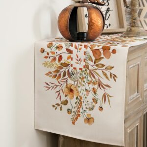 ARKENY Fall Thanksgiving Table Runner 13x72 Inches,Wildflower Leaves Floral Seasonal Burlap Farmhouse Indoor Outdoor Autumn Table Runner for Home AT489-72