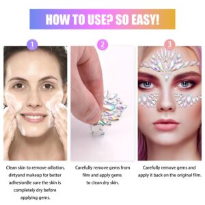 SAOROPEB Face Gems - 6 Sets Mermaid Face Jewels Temporary Tattoo Stickers Acrylic Crystal Glitter Stickers Waterproof Eye Gems Stick On Rainbow Tears Rhinestone for Party, Rave Festival