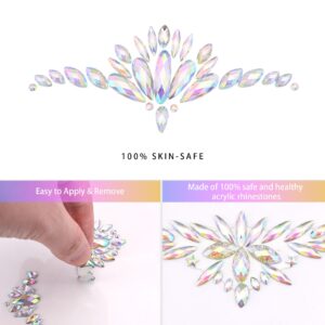 SAOROPEB Face Gems - 6 Sets Mermaid Face Jewels Temporary Tattoo Stickers Acrylic Crystal Glitter Stickers Waterproof Eye Gems Stick On Rainbow Tears Rhinestone for Party, Rave Festival