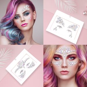 SAOROPEB Face Gems - 6 Sets Mermaid Face Jewels Temporary Tattoo Stickers Acrylic Crystal Glitter Stickers Waterproof Eye Gems Stick On Rainbow Tears Rhinestone for Party, Rave Festival