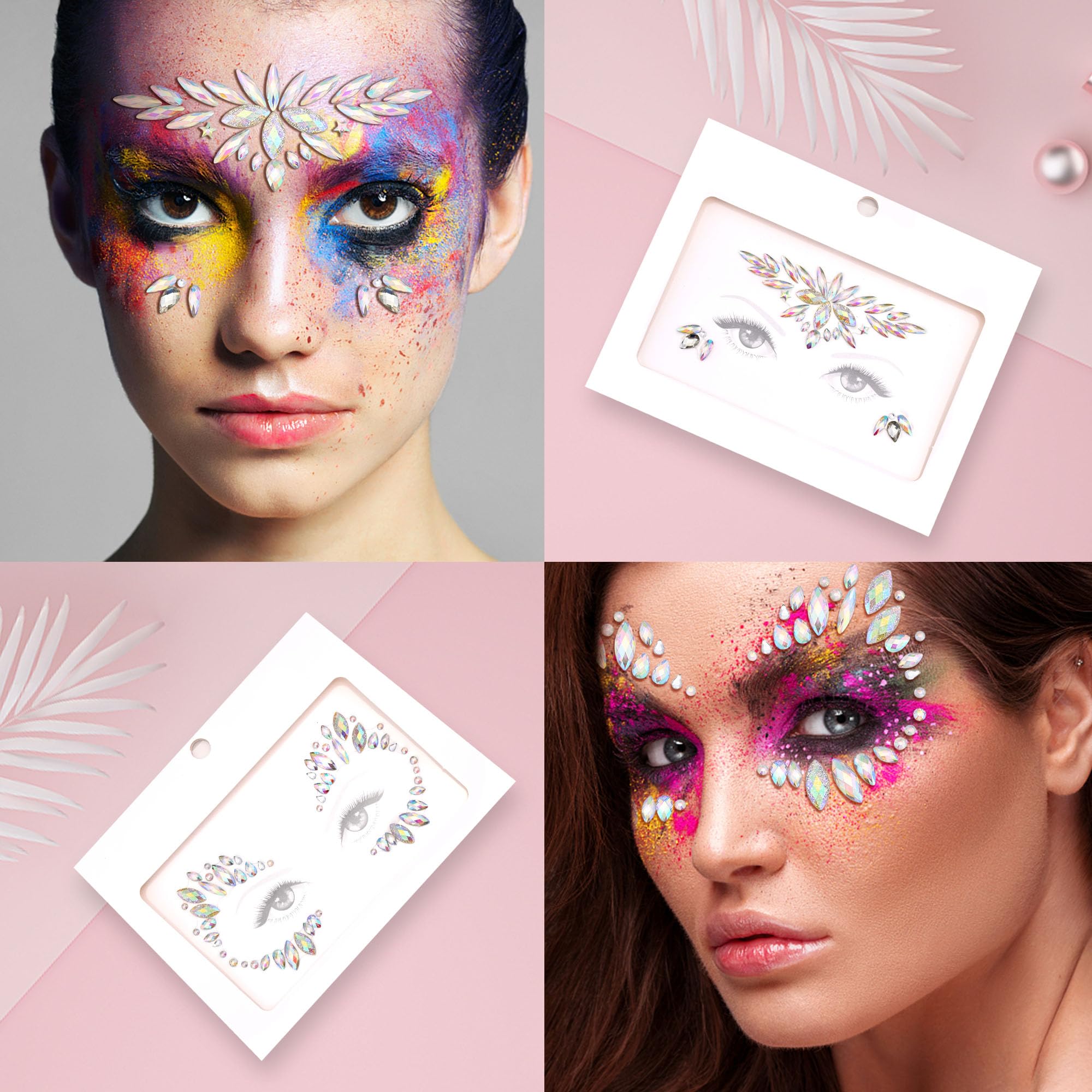 SAOROPEB Face Gems - 6 Sets Mermaid Face Jewels Temporary Tattoo Stickers Acrylic Crystal Glitter Stickers Waterproof Eye Gems Stick On Rainbow Tears Rhinestone for Party, Rave Festival