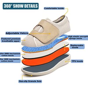 HYHFM Women's Wide Width Diabetic Walking Shoes with Adjustable Closure, Easy On/Off Lightweight Sneakers for Elderly Arthritis Swollen Feet(BG-9)