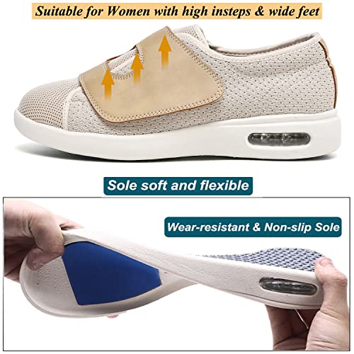 HYHFM Women's Wide Width Diabetic Walking Shoes with Adjustable Closure, Easy On/Off Lightweight Sneakers for Elderly Arthritis Swollen Feet(BG-9)