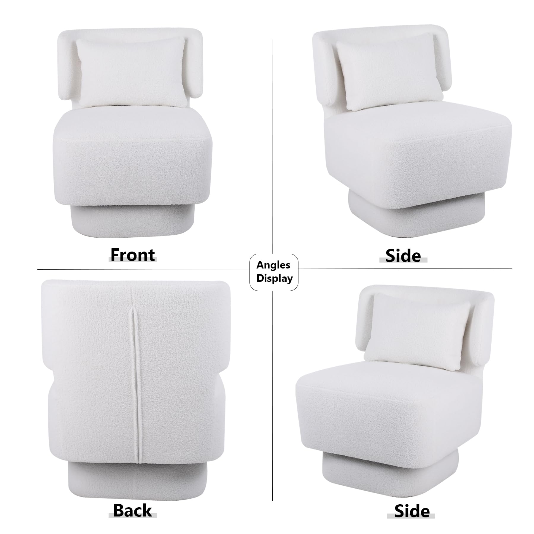 Nolohoo Swivel Barrel Chair Set of 2, 360 Degree Boucle Swivel Chair, Upholstered Teddy Fabric Swivel Chair with Pillow, Modern Round Swivel Accent Chair for Bedroom, Living Room, Hotel, White