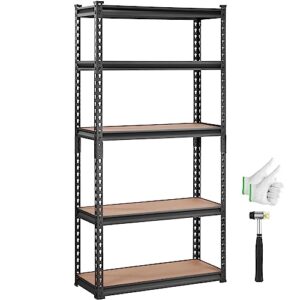 vevor storage shelving unit, 5-tier adjustable, 2000 lbs capacity, heavy duty garage shelves metal organizer utility rack, black, 30" l x 12" w x 60" h for kitchen pantry basement bathroom laundry