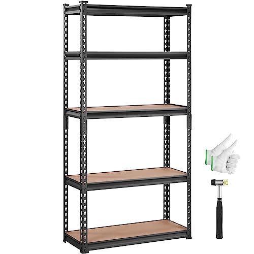 VEVOR Storage Shelving Unit, 5-Tier Adjustable, 2000 lbs Capacity, Heavy Duty Garage Shelves Metal Organizer Utility Rack, Black, 30" L x 12" W x 60" H for Kitchen Pantry Basement Bathroom Laundry