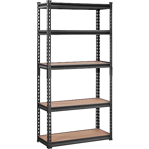 VEVOR Storage Shelving Unit, 5-Tier Adjustable, 2000 lbs Capacity, Heavy Duty Garage Shelves Metal Organizer Utility Rack, Black, 30" L x 12" W x 60" H for Kitchen Pantry Basement Bathroom Laundry