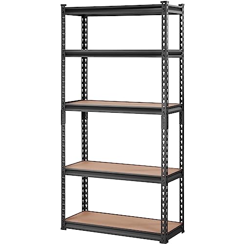 VEVOR Storage Shelving Unit, 5-Tier Adjustable, 2000 lbs Capacity, Heavy Duty Garage Shelves Metal Organizer Utility Rack, Black, 30" L x 12" W x 60" H for Kitchen Pantry Basement Bathroom Laundry