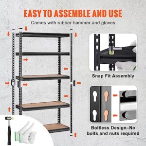 VEVOR Storage Shelving Unit, 5-Tier Adjustable, 2000 lbs Capacity, Heavy Duty Garage Shelves Metal Organizer Utility Rack, Black, 30" L x 12" W x 60" H for Kitchen Pantry Basement Bathroom Laundry