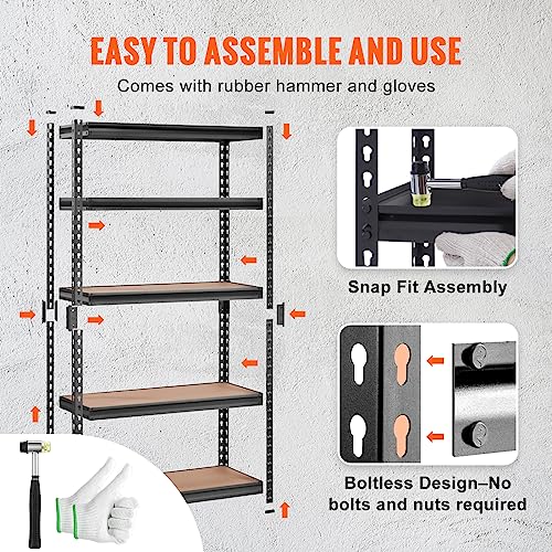 VEVOR Storage Shelving Unit, 5-Tier Adjustable, 2000 lbs Capacity, Heavy Duty Garage Shelves Metal Organizer Utility Rack, Black, 30" L x 12" W x 60" H for Kitchen Pantry Basement Bathroom Laundry