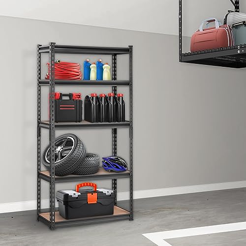 VEVOR Storage Shelving Unit, 5-Tier Adjustable, 2000 lbs Capacity, Heavy Duty Garage Shelves Metal Organizer Utility Rack, Black, 30" L x 12" W x 60" H for Kitchen Pantry Basement Bathroom Laundry