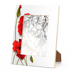 JXDXHCW 5x7 Picture Frame Red Poppy Flower Home Gallery Wall Tabletop Decor with Stand Hanging Hook for Photos Certificate Poster Collage Display-Floral Print Frame